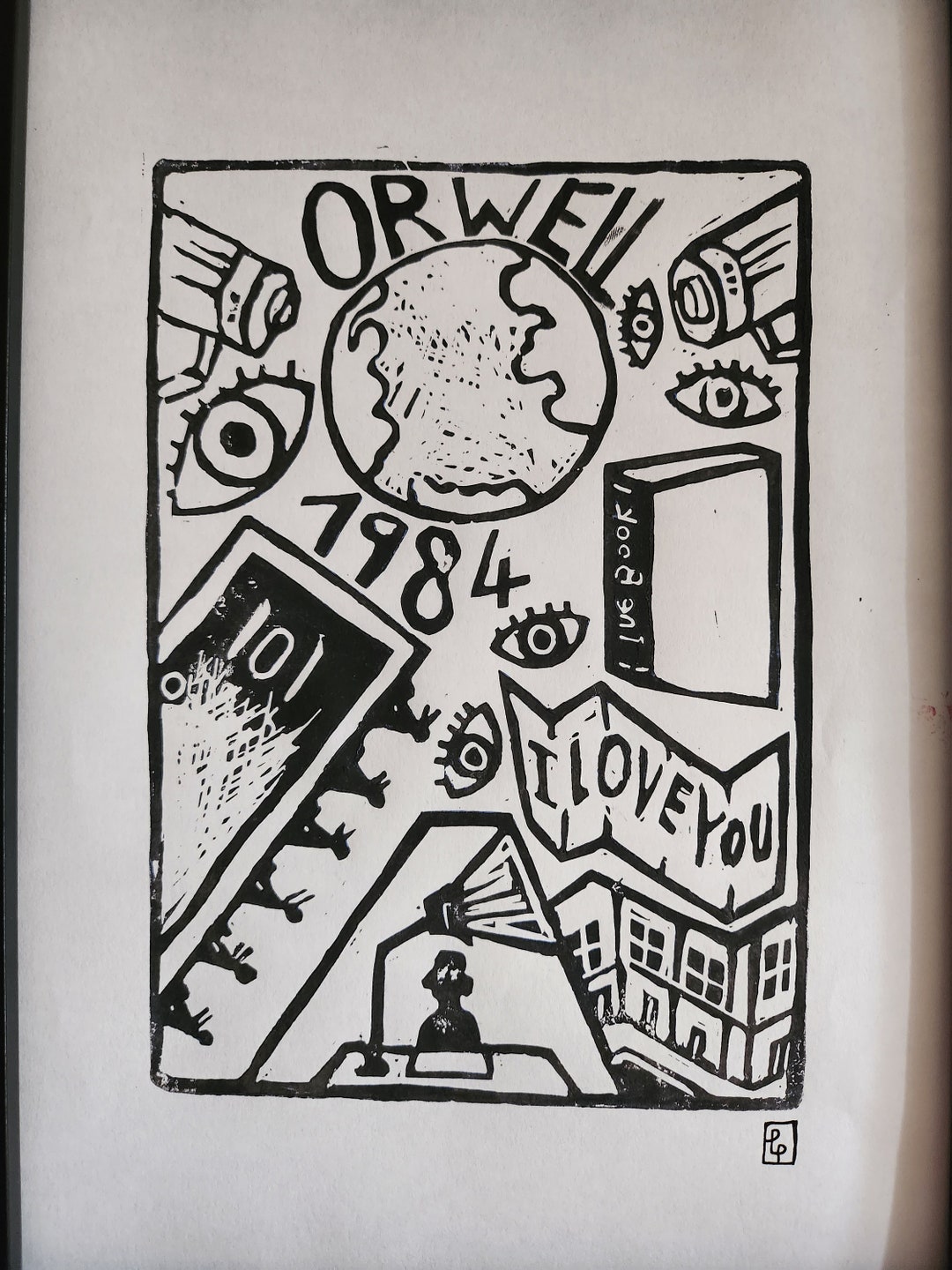 1984 George Orwell Bookish Art Handmade Linocut Print Gift for Book ...