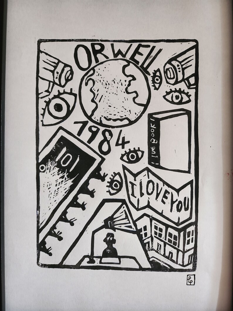 1984 | George Orwell | Bookish Art | Handmade Linocut Print | Gift for ...