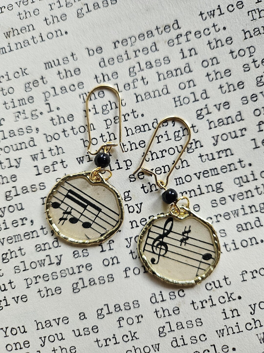 Music Notes Gold Stainless Steel Earrings Old Vintage Design Paper ...