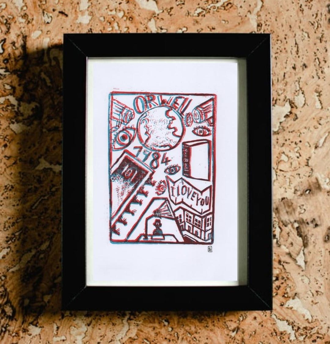 1984 | George Orwell | Bookish Art | Handmade Linocut Print | Gift for ...