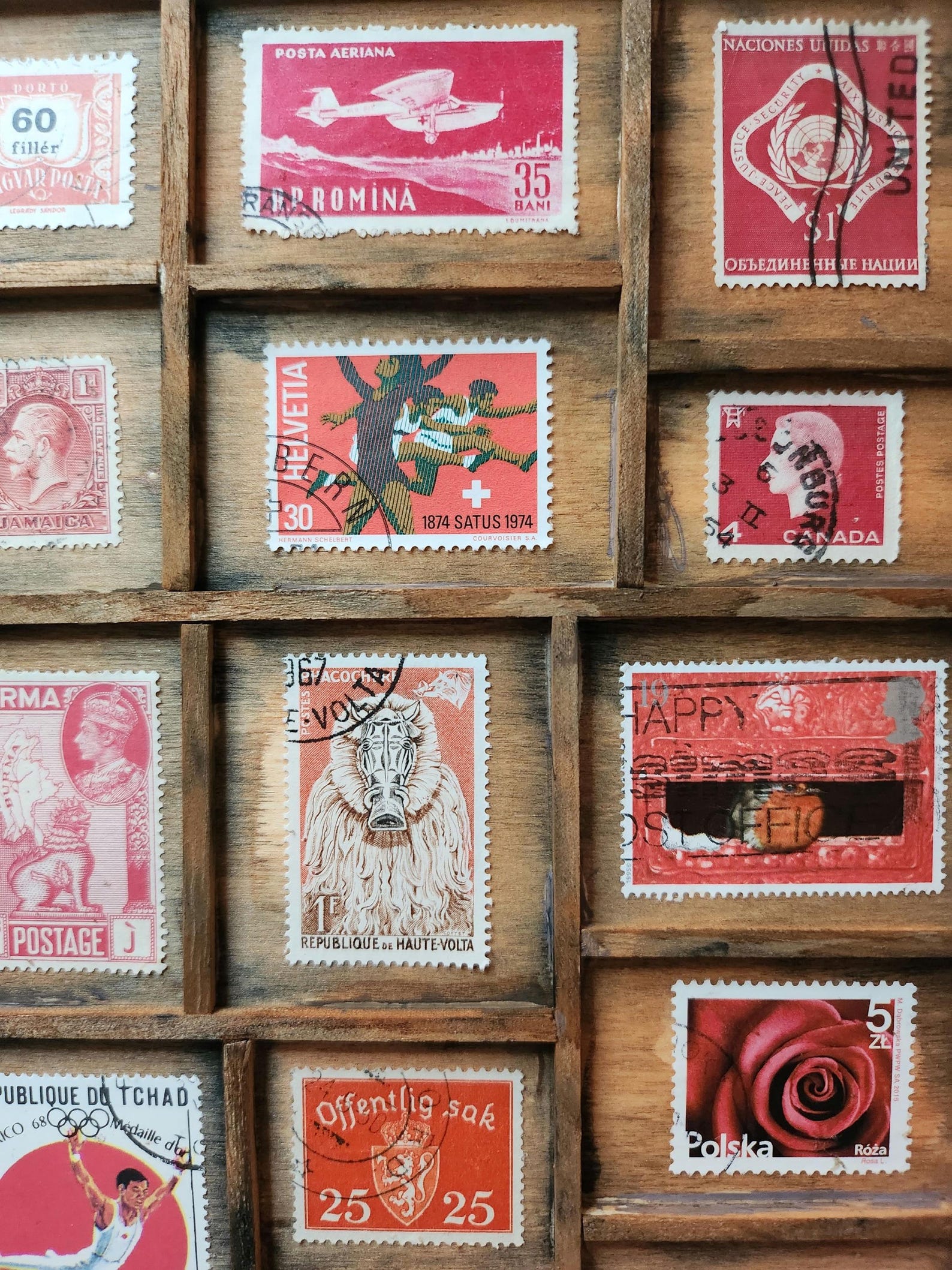 Hanging Red Stamps Curiosity Cabinet Tableau Collection Vintage - Etsy
