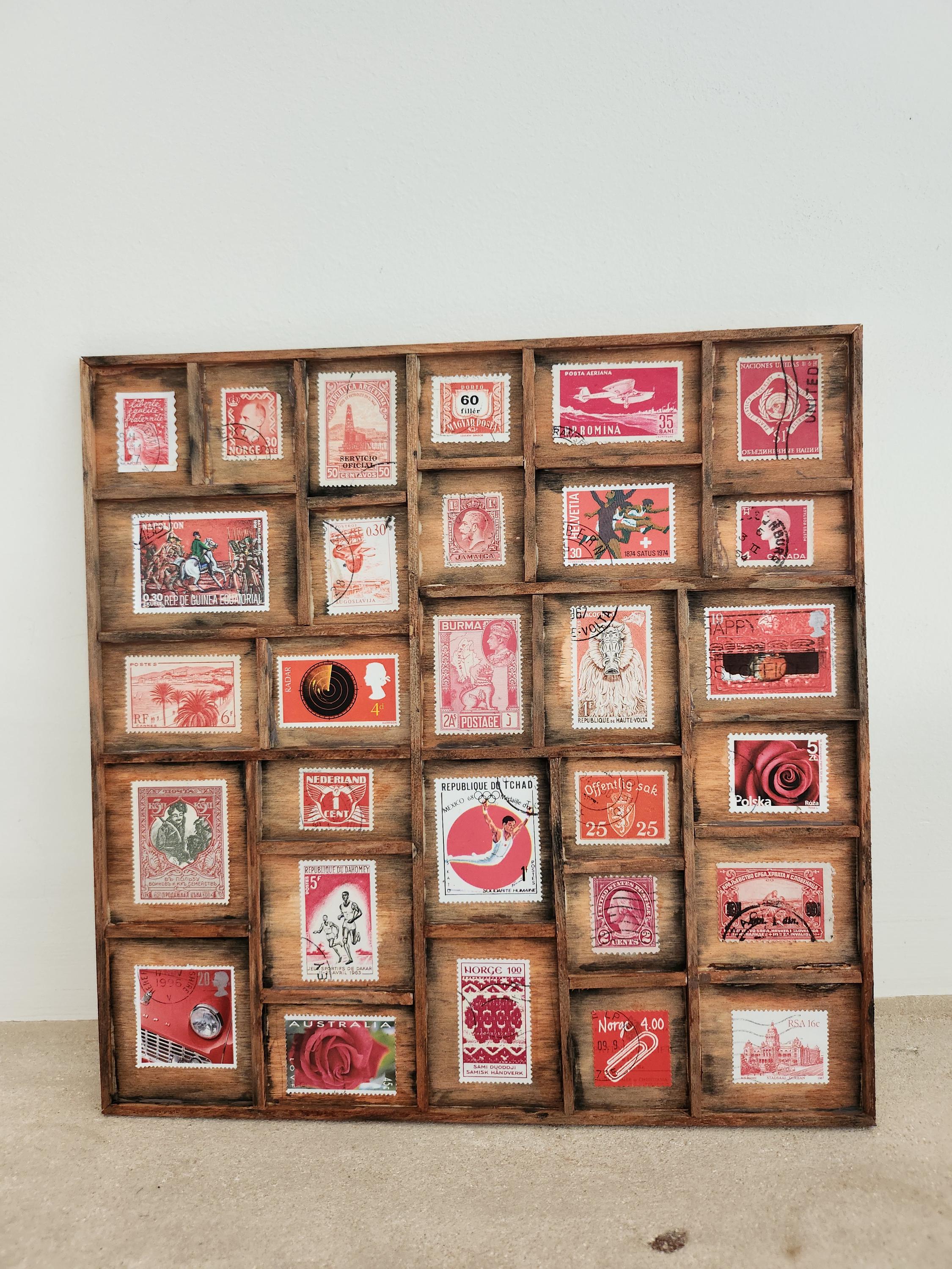 Hanging Red Stamps Curiosity Cabinet Tableau Collection Vintage - Etsy