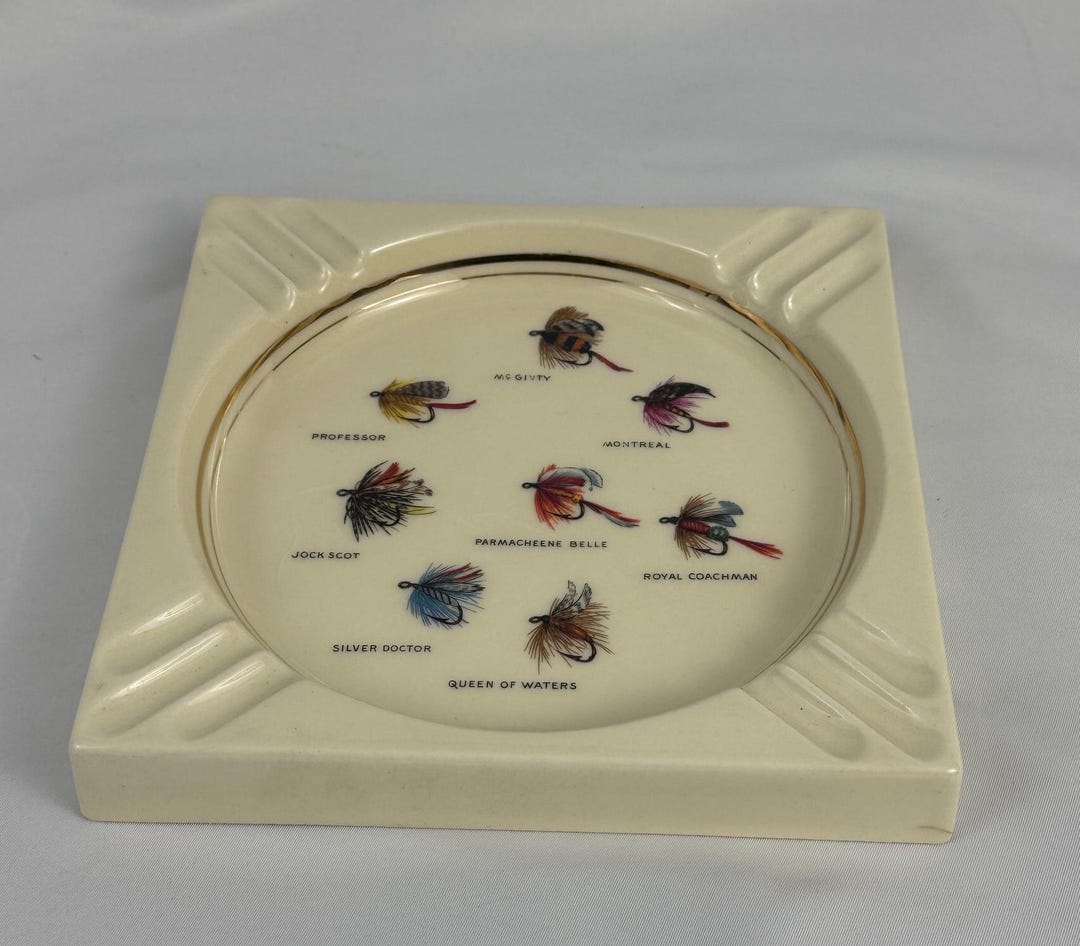 Vintage Fly Fishing Hyalyn Porcelain Ashtray | MCM Fishing Lures Flies ...