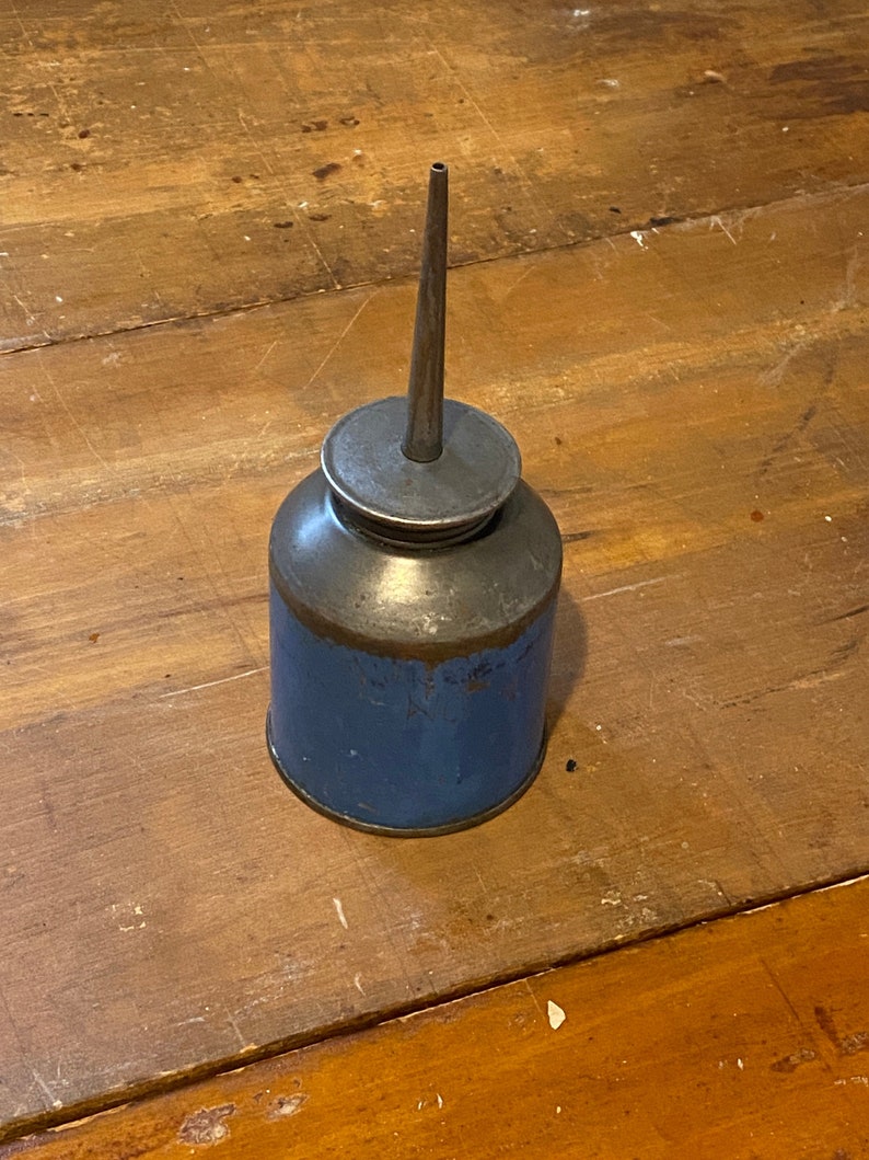 Vintage Blue Oil Can | Vtg Metal Automotive Industrial Decor | Garage ...