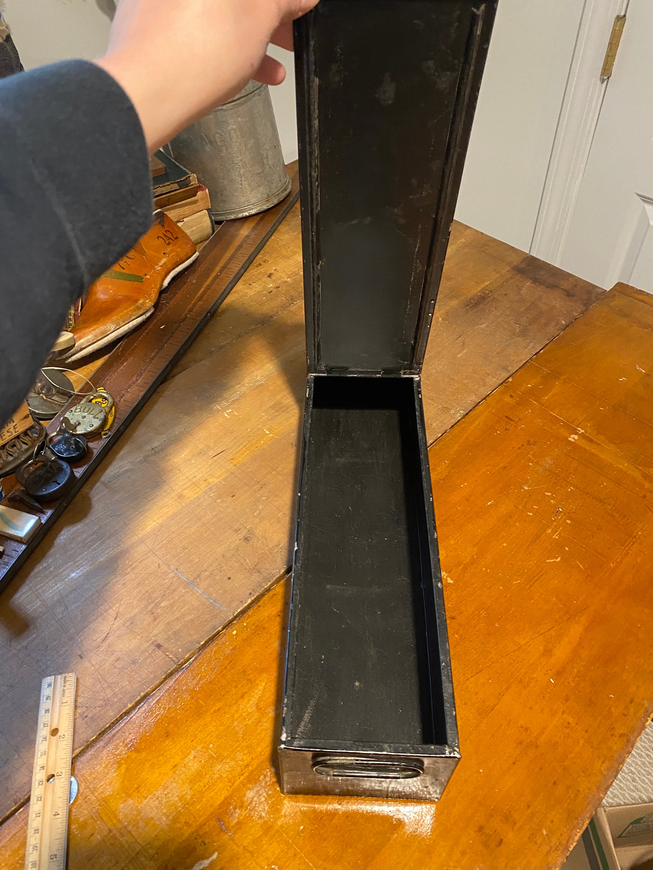 Vintage Industrial Metal Safe Deposit Box | Long Industrial Bank Box ...