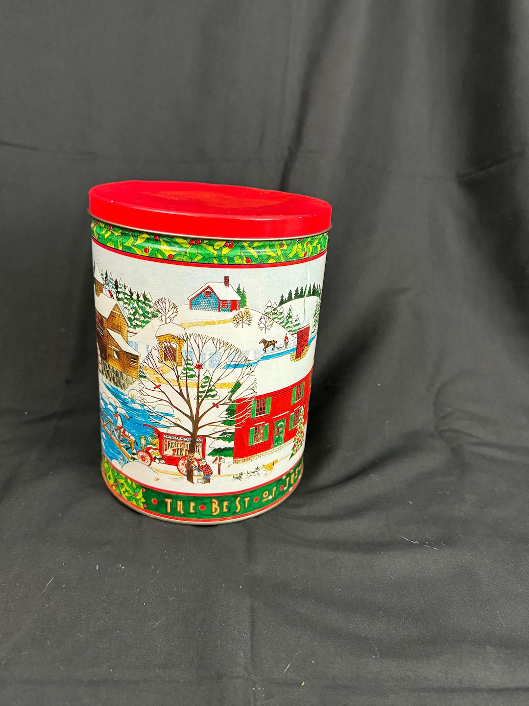Vintage 1990’s Christmas Holiday Popcorn Tin | Large Tin With Lid ...