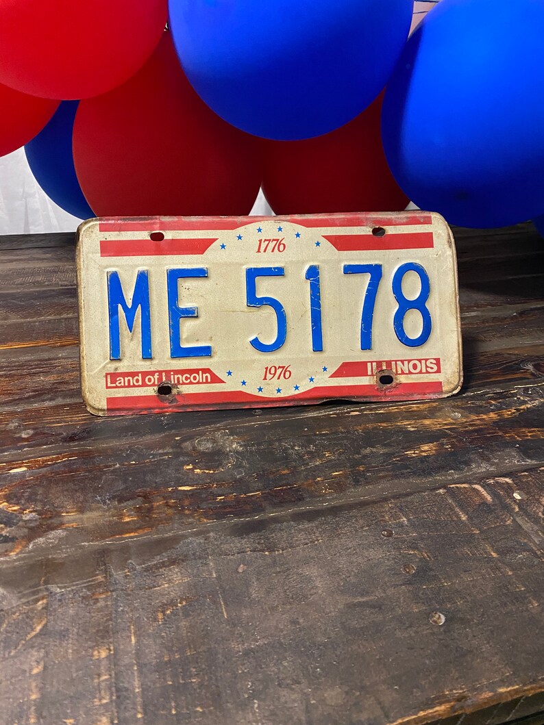 Vintage License Plate Red White & Blue Decor - Etsy