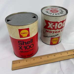 Pair of Vintage Shell Motor Oil Cans | Oil Company Vtg Oil Car Man-cave ...
