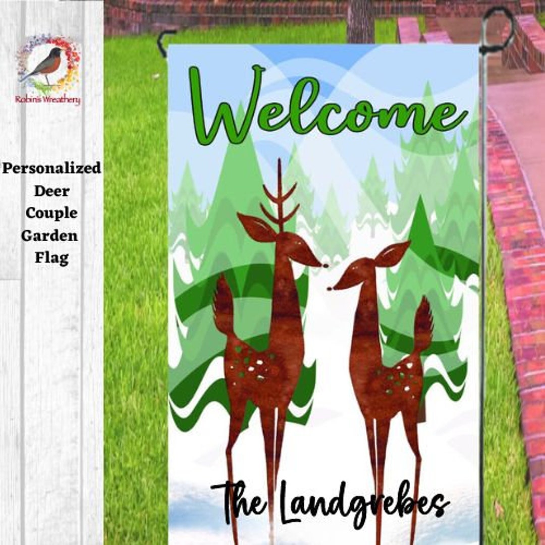 Personalized Deer Couple Flag, Yard Art, Deer Garden Flag, Robins ...