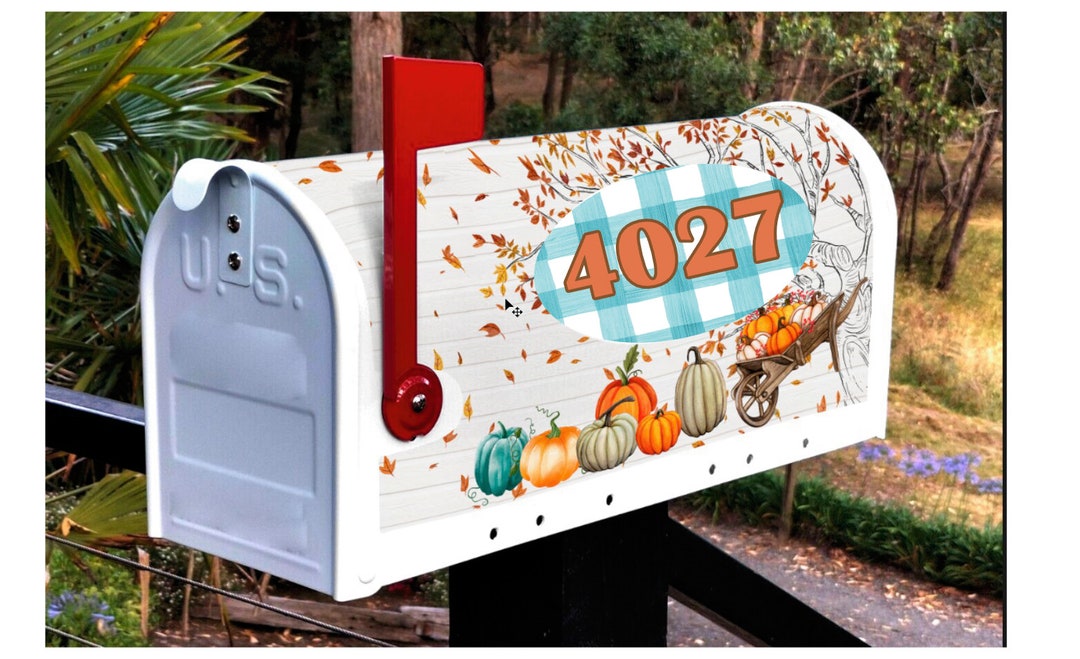 Personalized Fall Gingham Fabric Mailbox Cover With Magnetic Strips ...