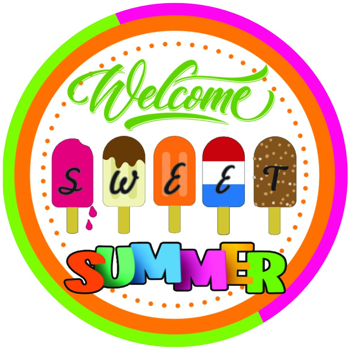 Welcome Sweet Summer Popsicle Circle Wreath Sign Popsicle - Etsy