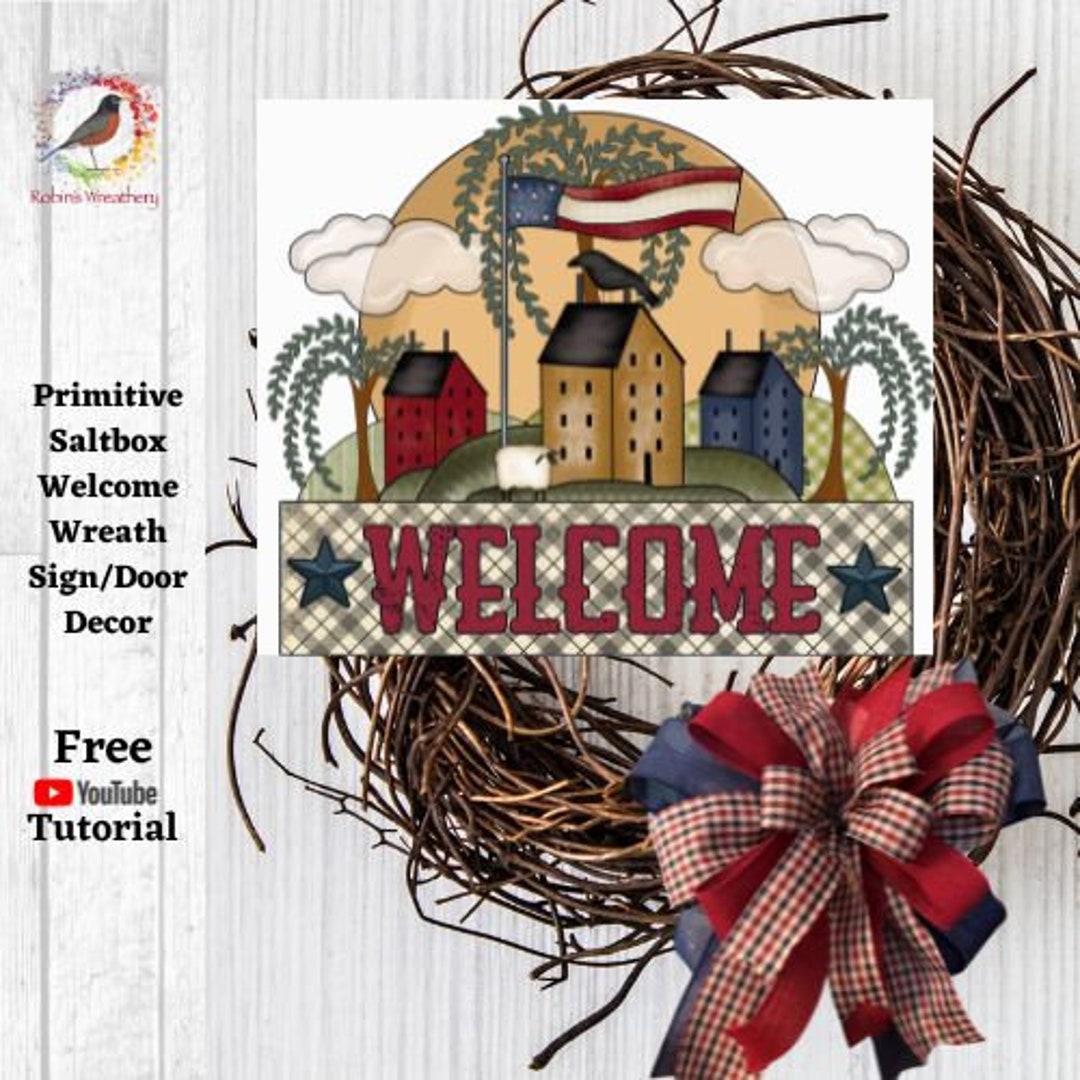 Welcome Primitive Saltbox Sign,americana Flag,crow, Willow Tree, Flag ...