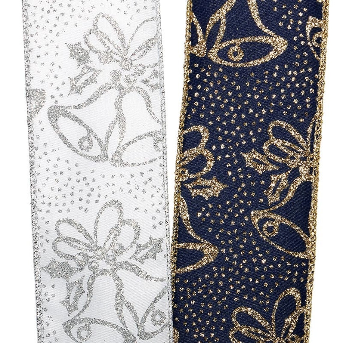 Wedding Bell Ribbon, NAVY /gold or White/ Silver Ribbon,christmas Bells ...