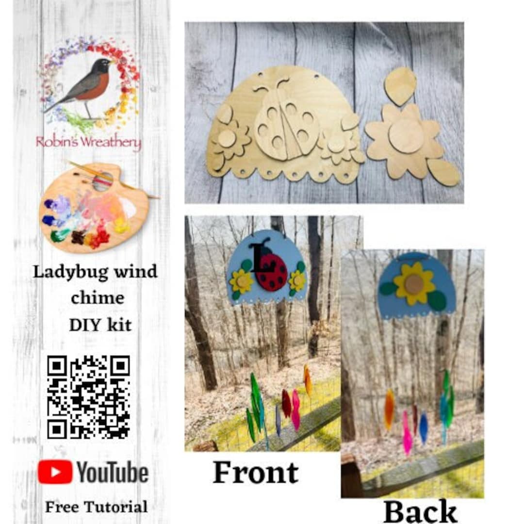 Ladybug Wind Chime DIY Kit, Windchime UNPAINTED Kit, Ladybug Garden or ...