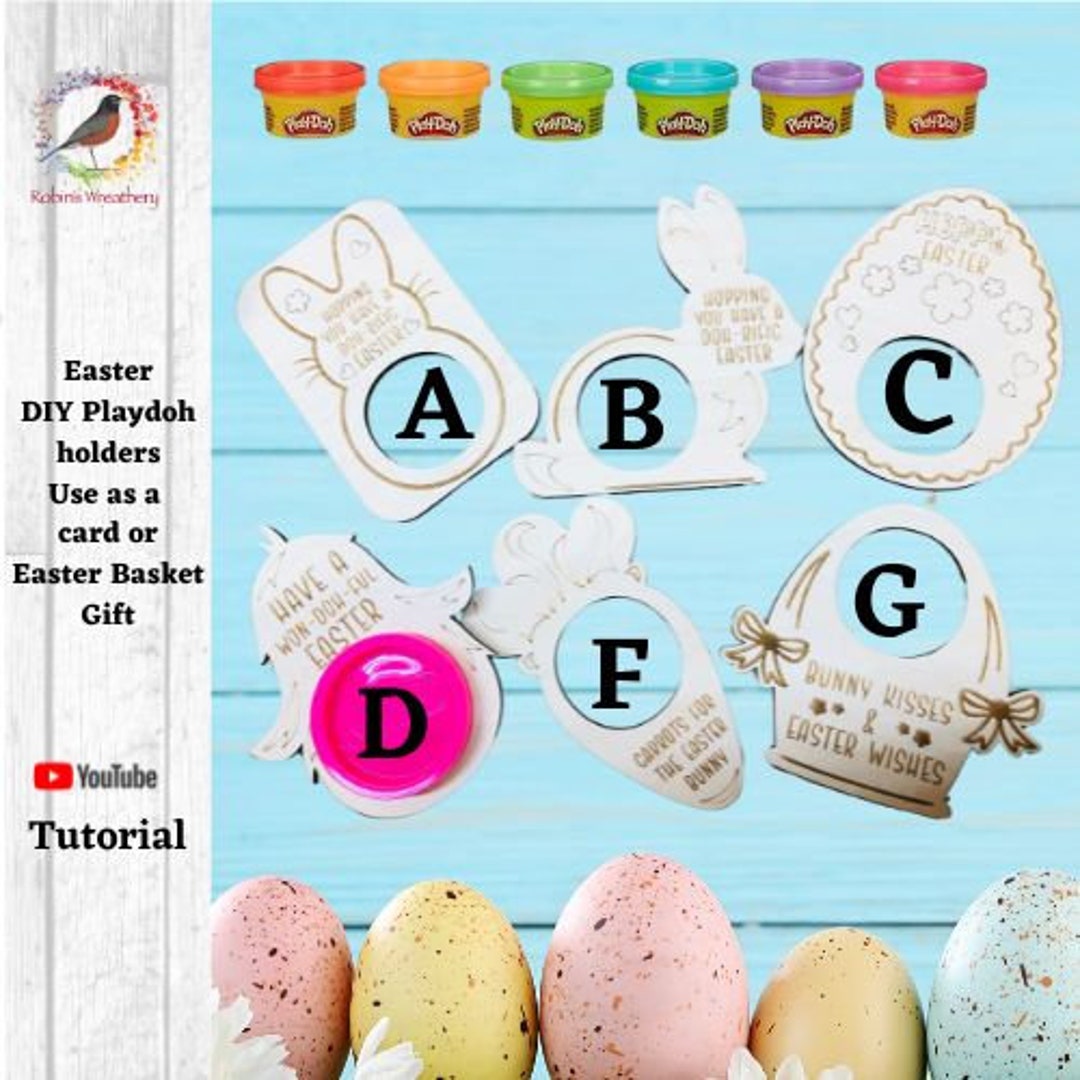 Easter Bunny Playdough Tags, Easter Wooden Cards, Playdoh Holder for ...