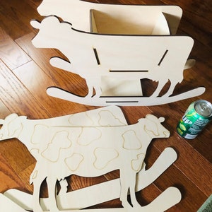 Farmhouse Large Rocking Cow Wood Kit, Unpainted Farmhouse Rocking Cow ...