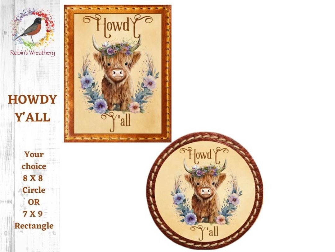 Highland Cow Howdy Y'all Wreath Signs, Highland Cow Wall Decor ...