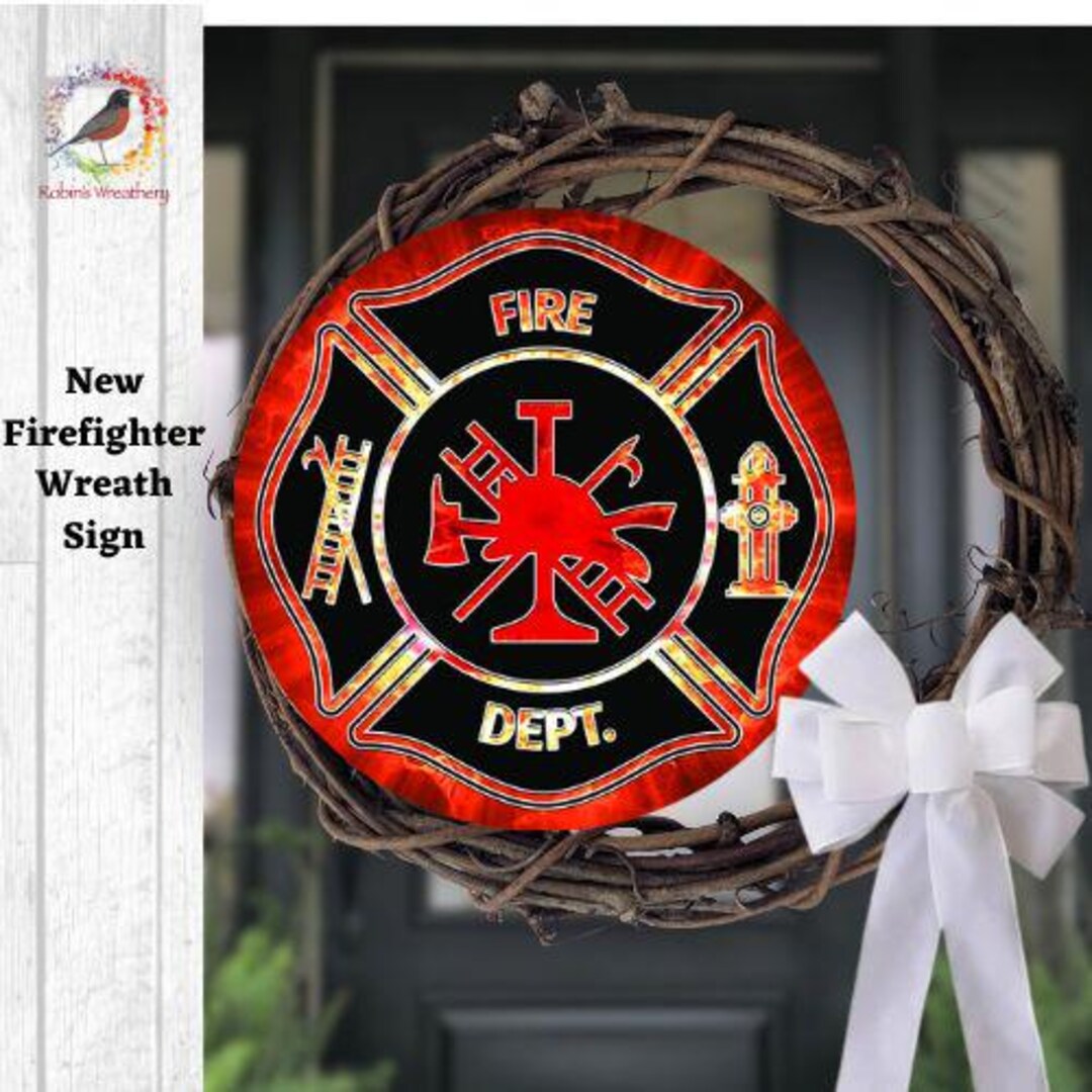 Fire Fighter Decor, Firefighter Wreath Sign, Wall Decor, Fireman ...