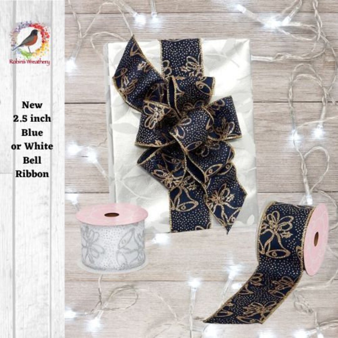 Wedding Bell Ribbon, NAVY /gold or White/ Silver Ribbon,christmas Bells ...