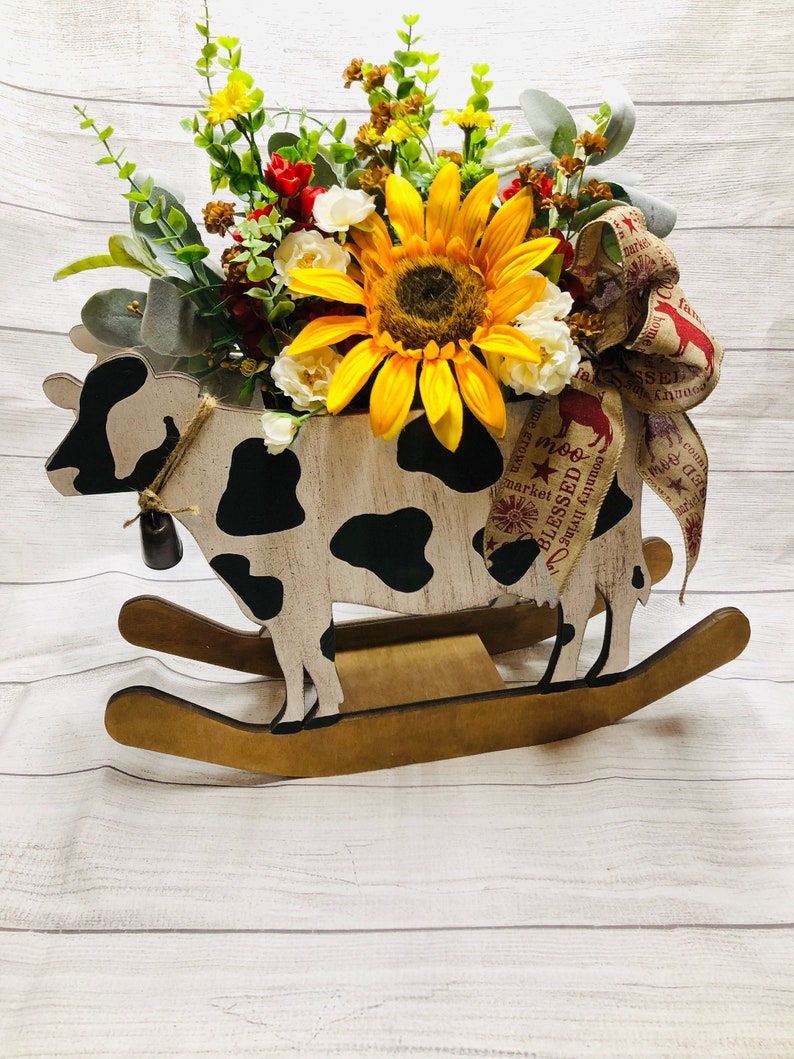 Farmhouse Large Rocking Cow Wood Kit, Unpainted Farmhouse Rocking Cow ...
