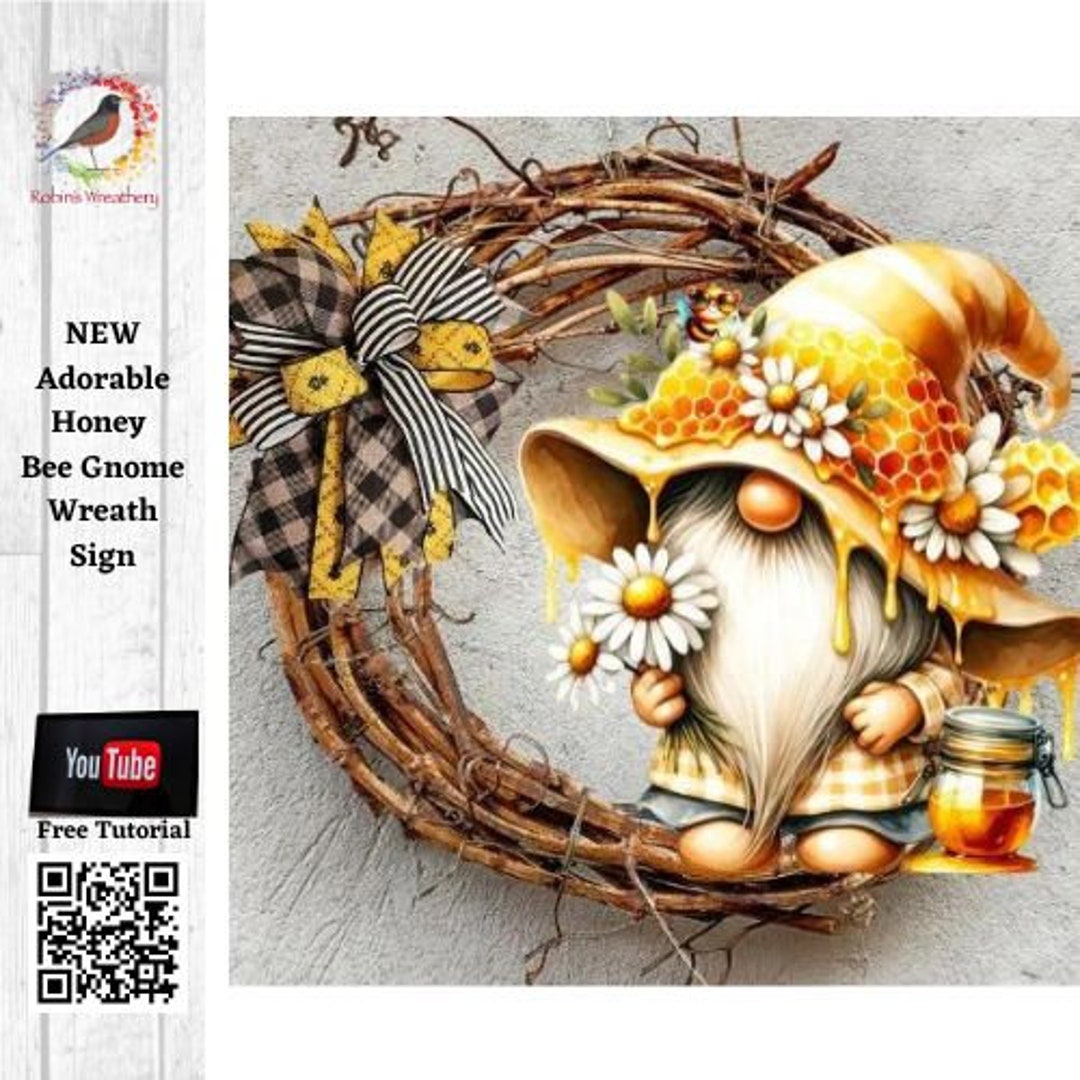 Adorable Honey Bee Gnome Wreath Attachment, Cute Gnome With Bees and ...