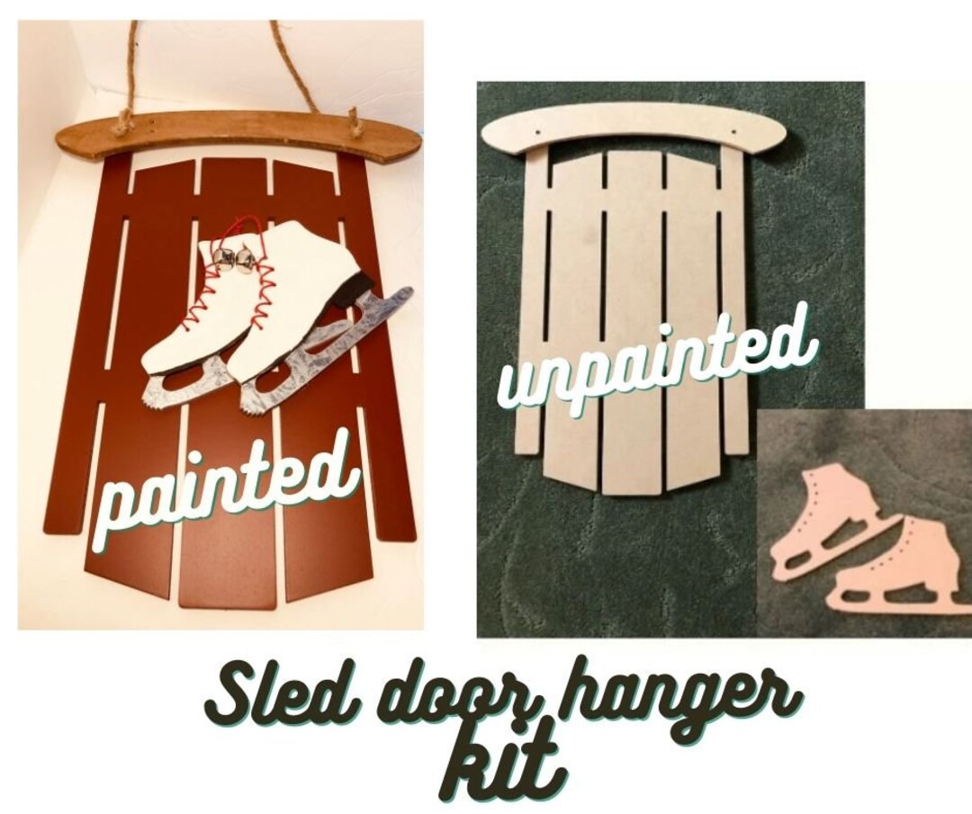 Farmhouse Sled Door Decor With Skates , Wood Sled Door Hanger Kit With ...