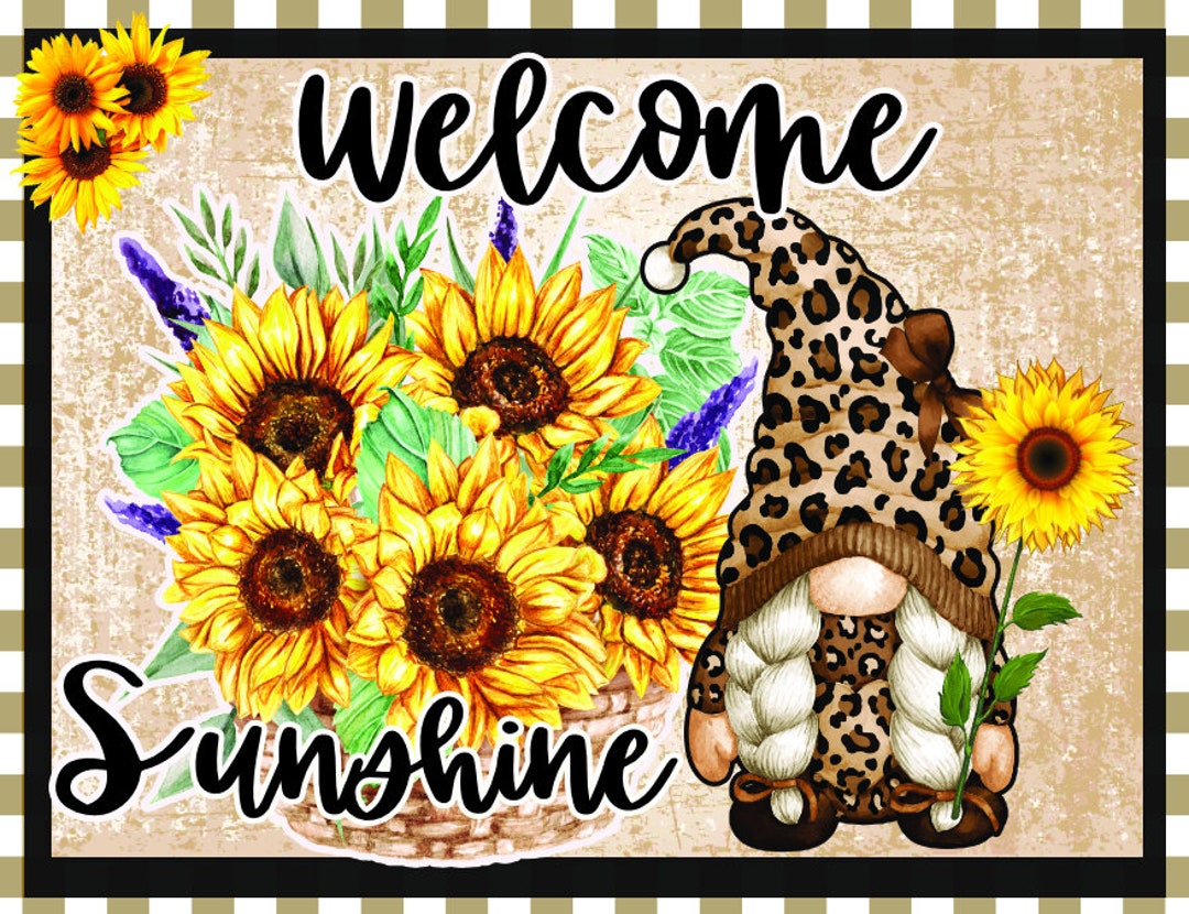 Sunflower Gnome Wreath Sign, Gnome Wall Decor, Leopard Print Gnome ...