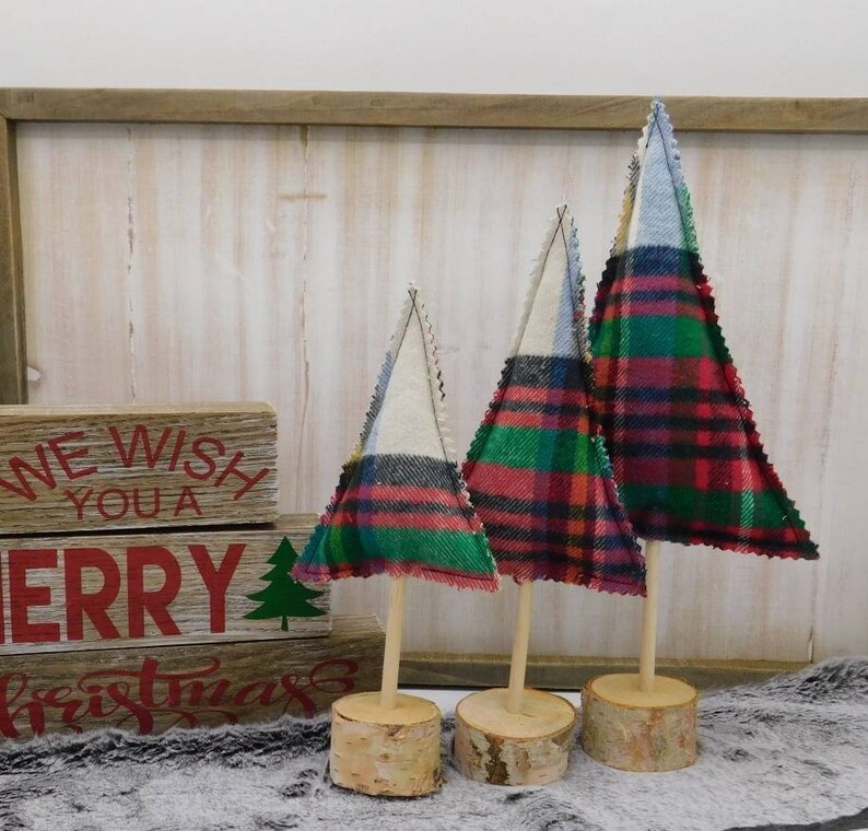 Christmas Plaid Flannel Rustic Trees, Tiered Tray Christmas Decoration ...