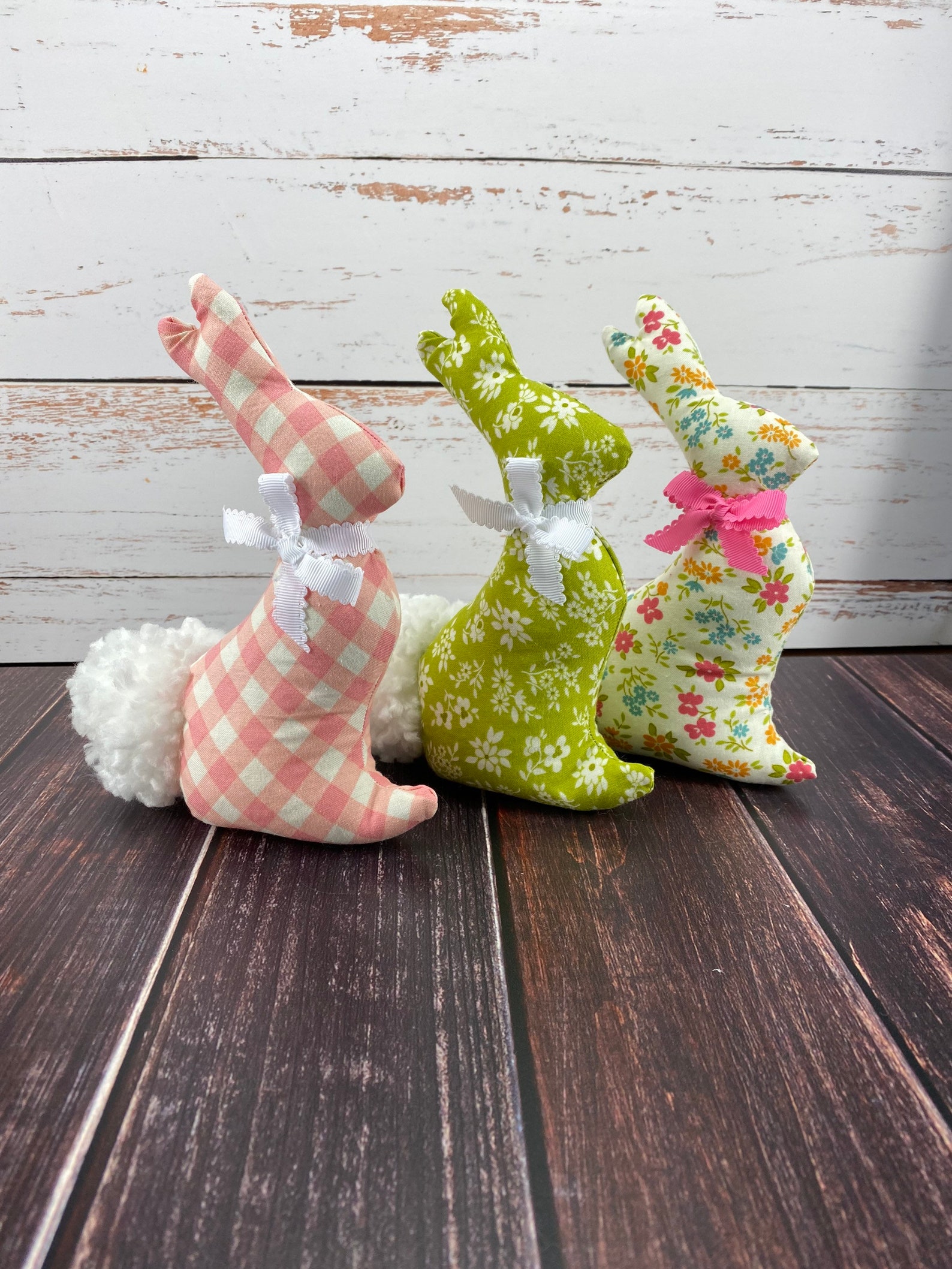 Fabric Stuffed Bunny / Green White Floral Rabbit / Tiered Tray - Etsy
