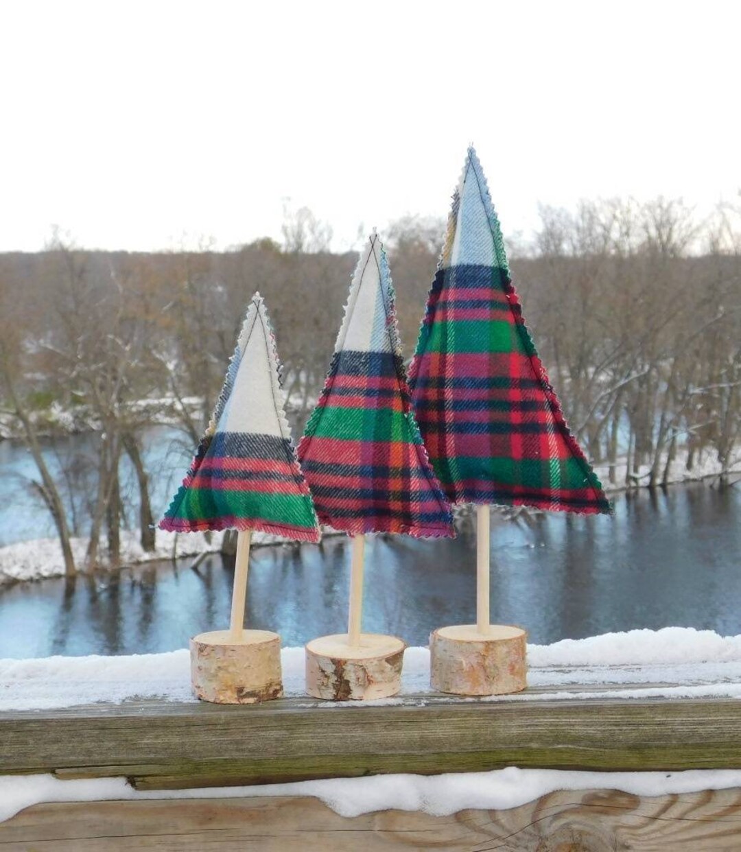Christmas Plaid Flannel Rustic Trees, Tiered Tray Christmas Decoration ...
