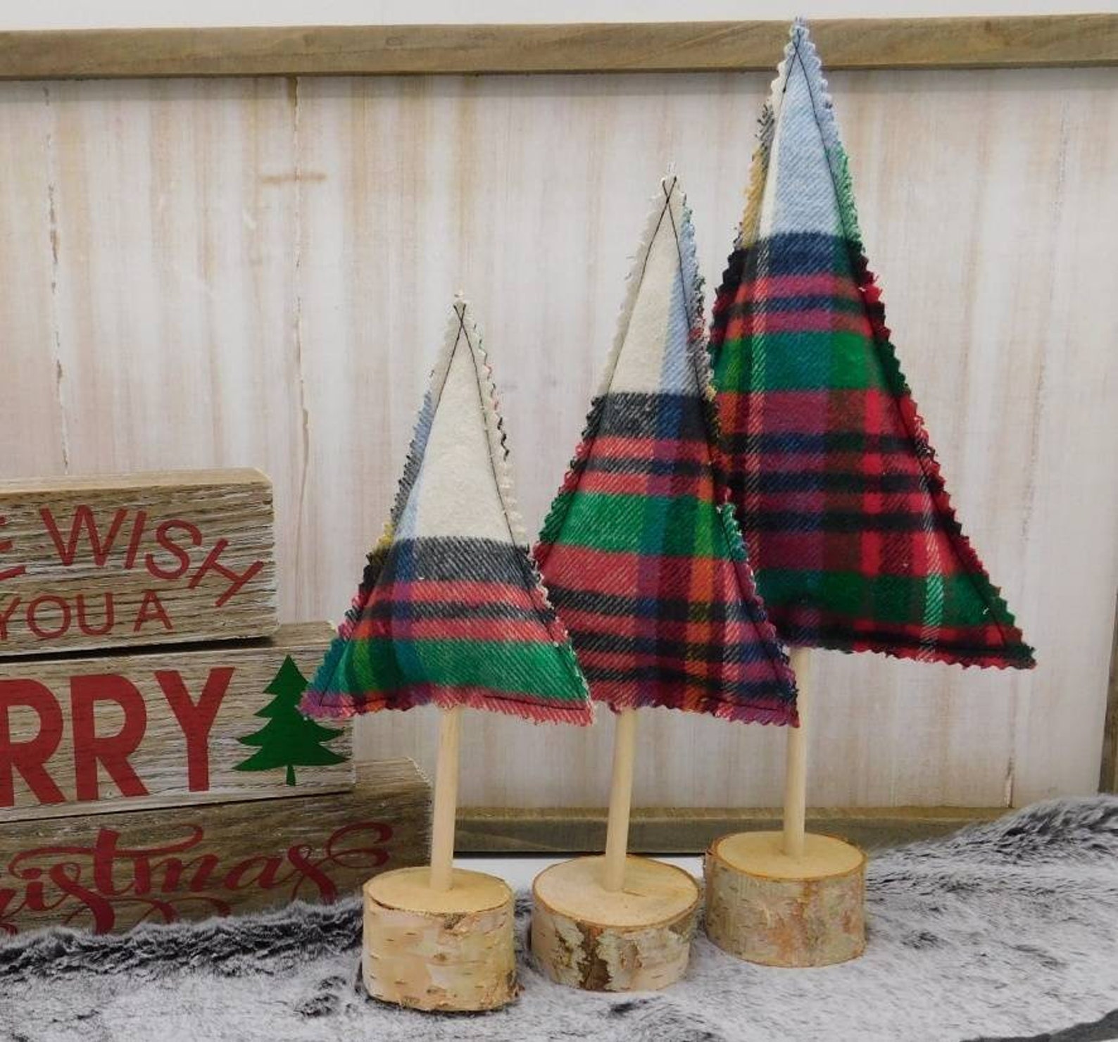 Christmas Plaid Flannel Rustic Trees, Tiered Tray Christmas Decoration ...