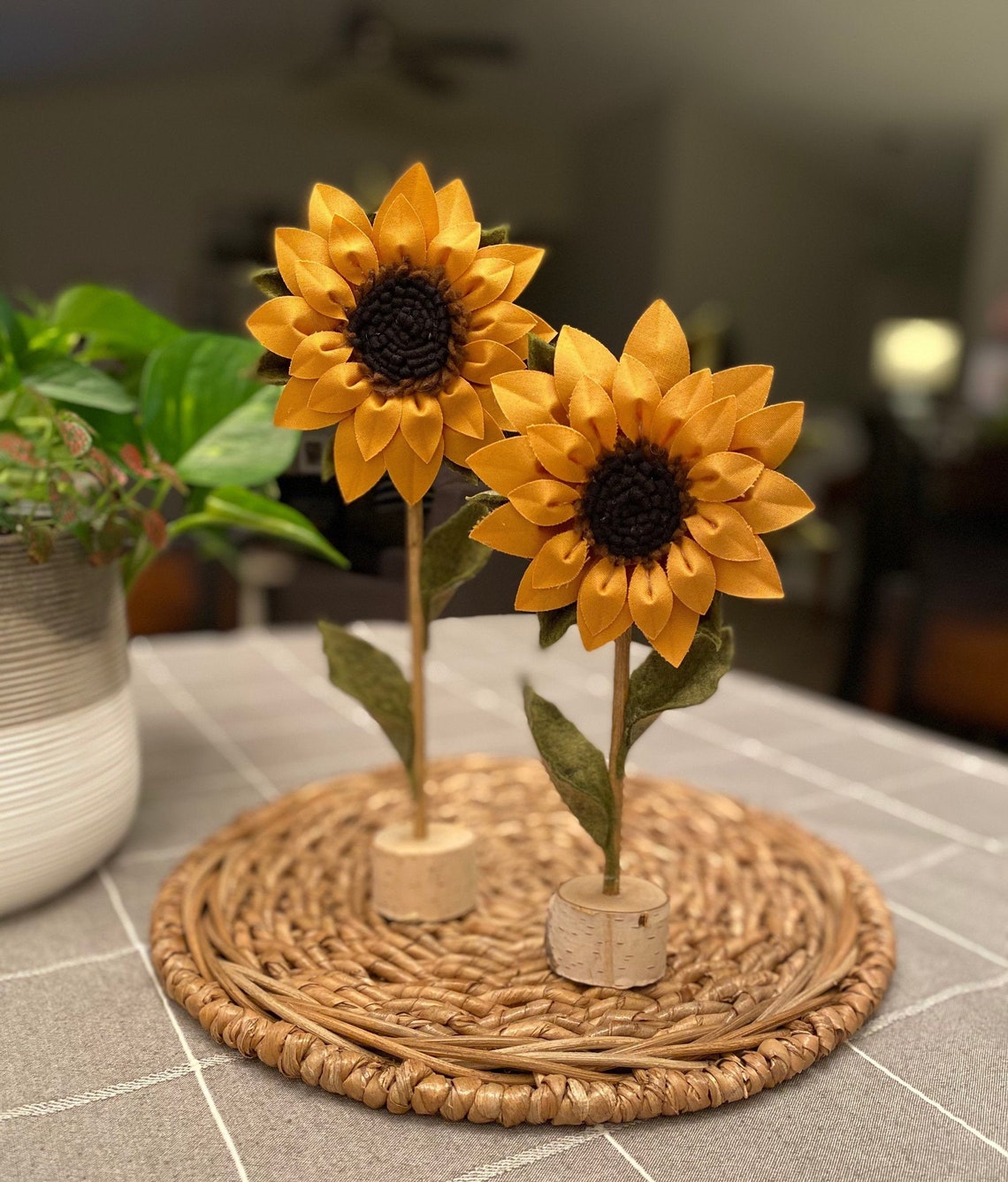 Rustic Farmhouse Sunflowers /Set Of 2 / Yellow Fabric Flowers | Etsy