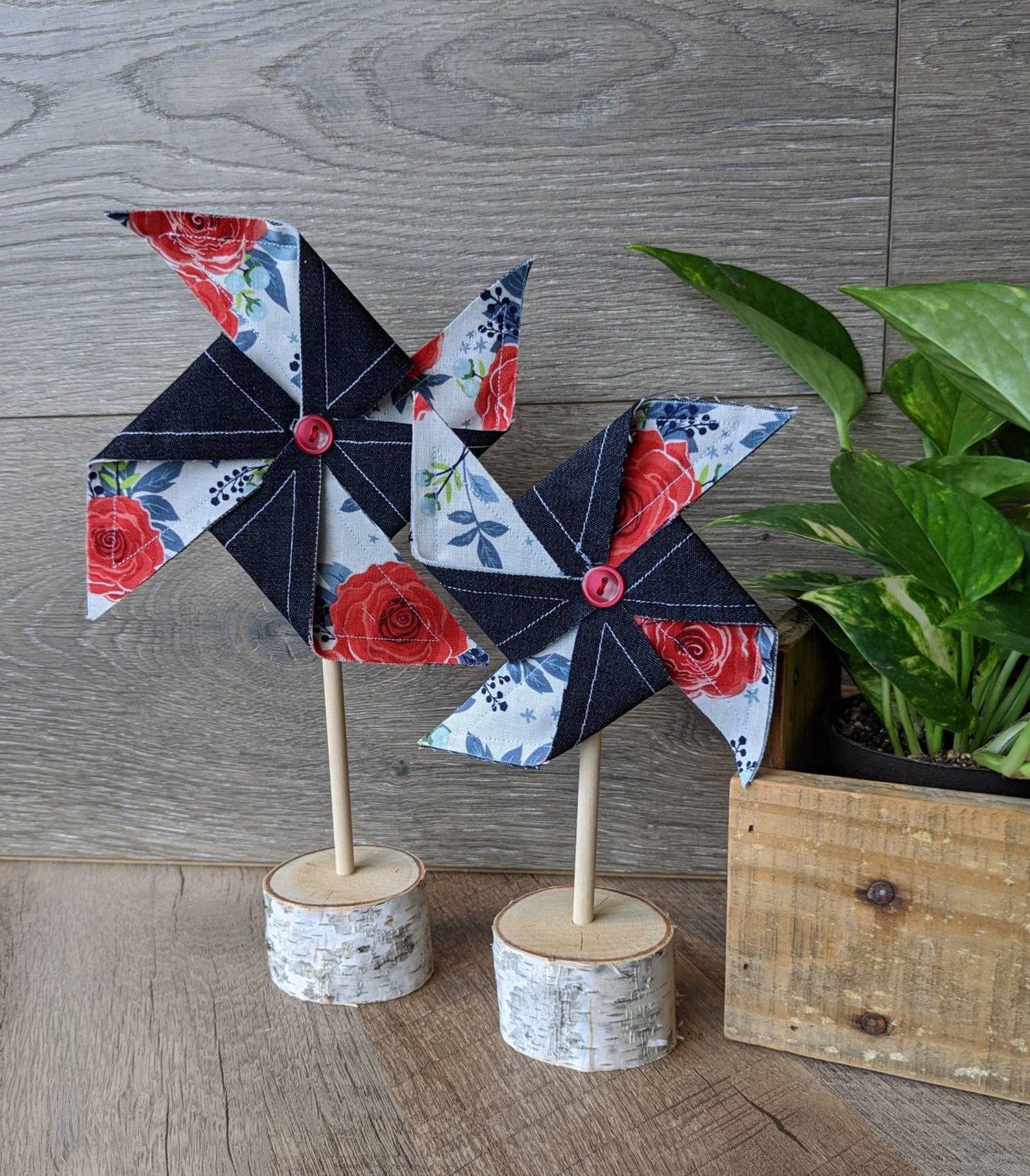 Fabric Pinwheel / Red White Blue Windmill / Tiered Tray Decor | Etsy