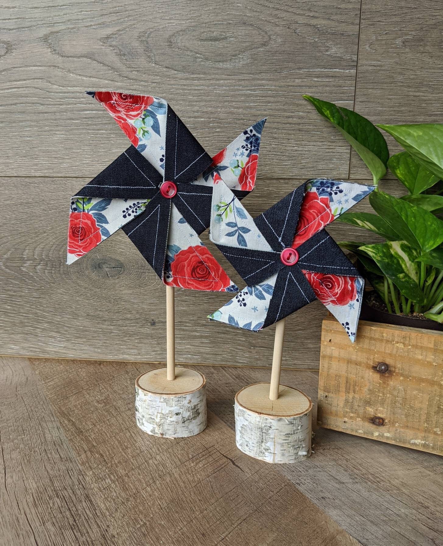 Fabric Pinwheel / Red White Blue Windmill / Tiered Tray Decor | Etsy