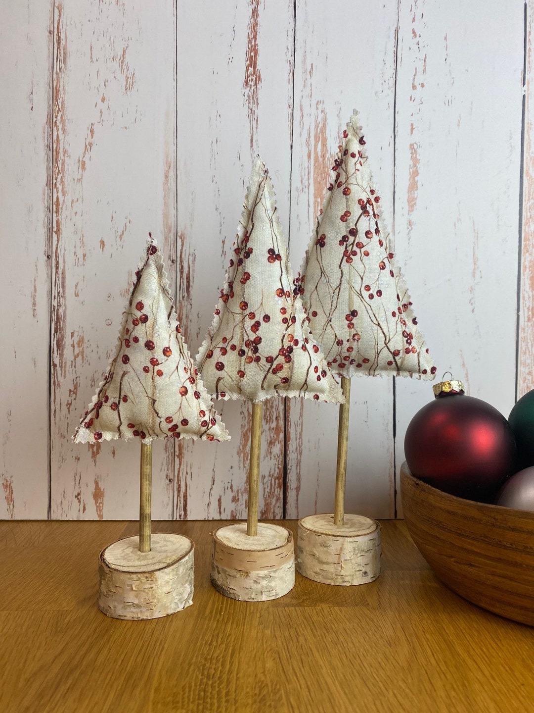 Fabric Trees Rustic Berries, Winter Display, Christmas Decorations ...