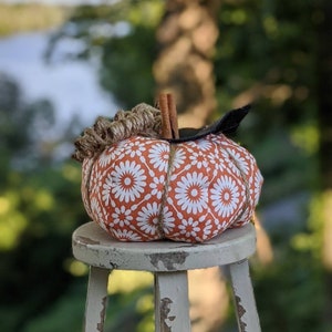 Orange Fabric Pumpkin Floral Stuffed Fall Home Decor Thanksgiving ...