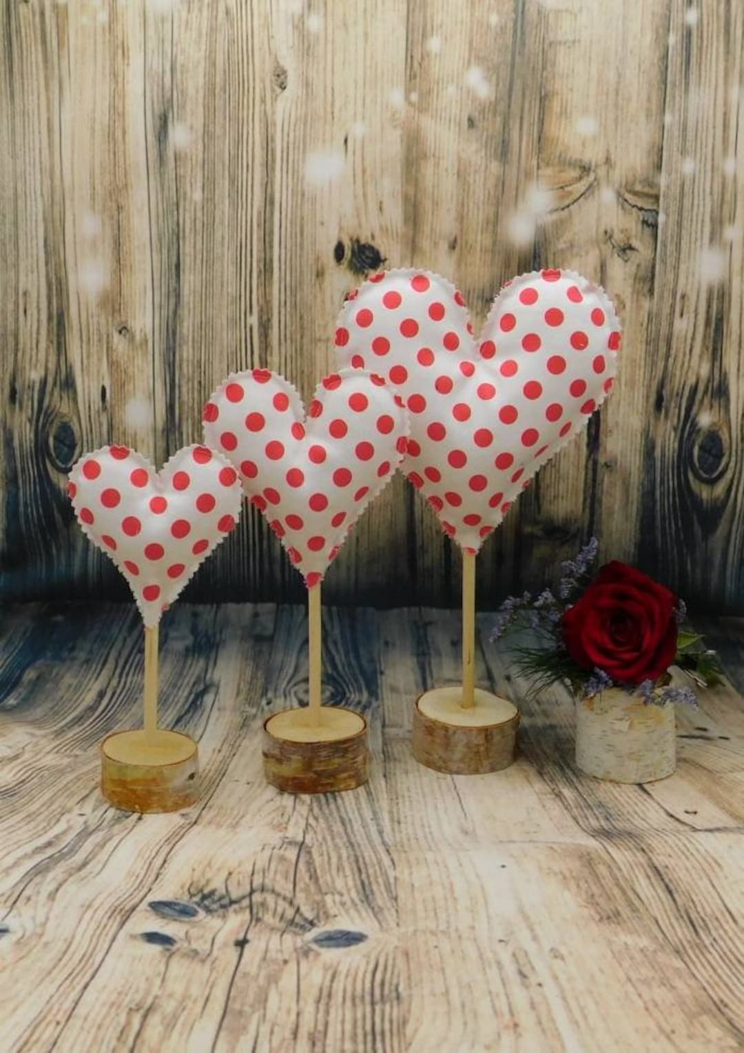 White and Pink Dot Hearts Rustic Heart Collection Farmhouse Valentine ...