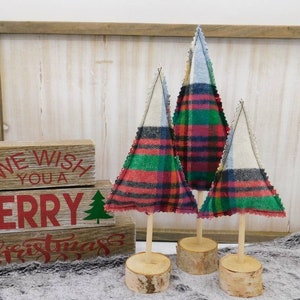 Christmas Plaid Flannel Rustic Trees, Tiered Tray Christmas Decoration ...
