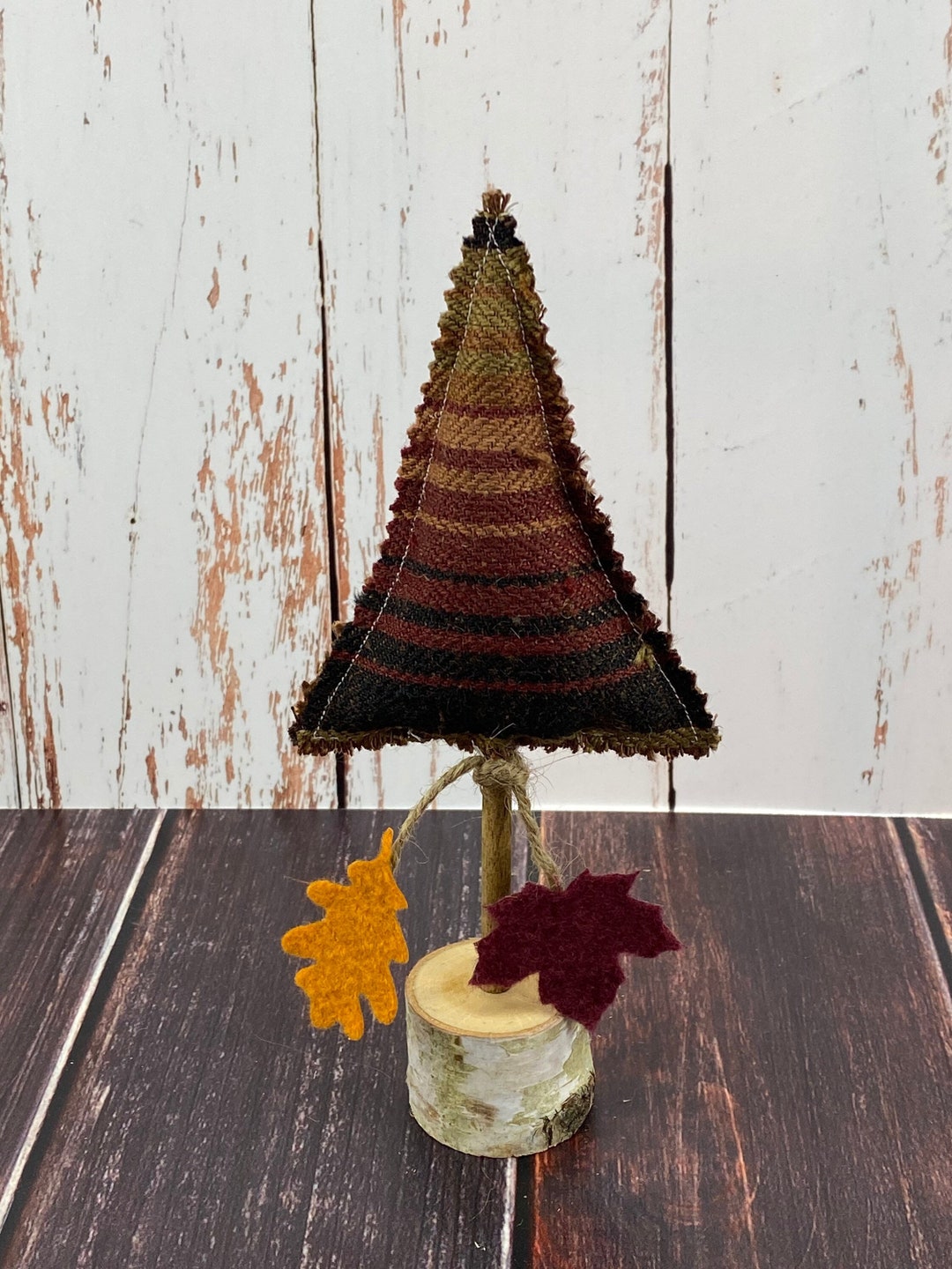 Fall Fabric Trees October Stripes One of a Kind Rustic Farmhouse Tiered ...