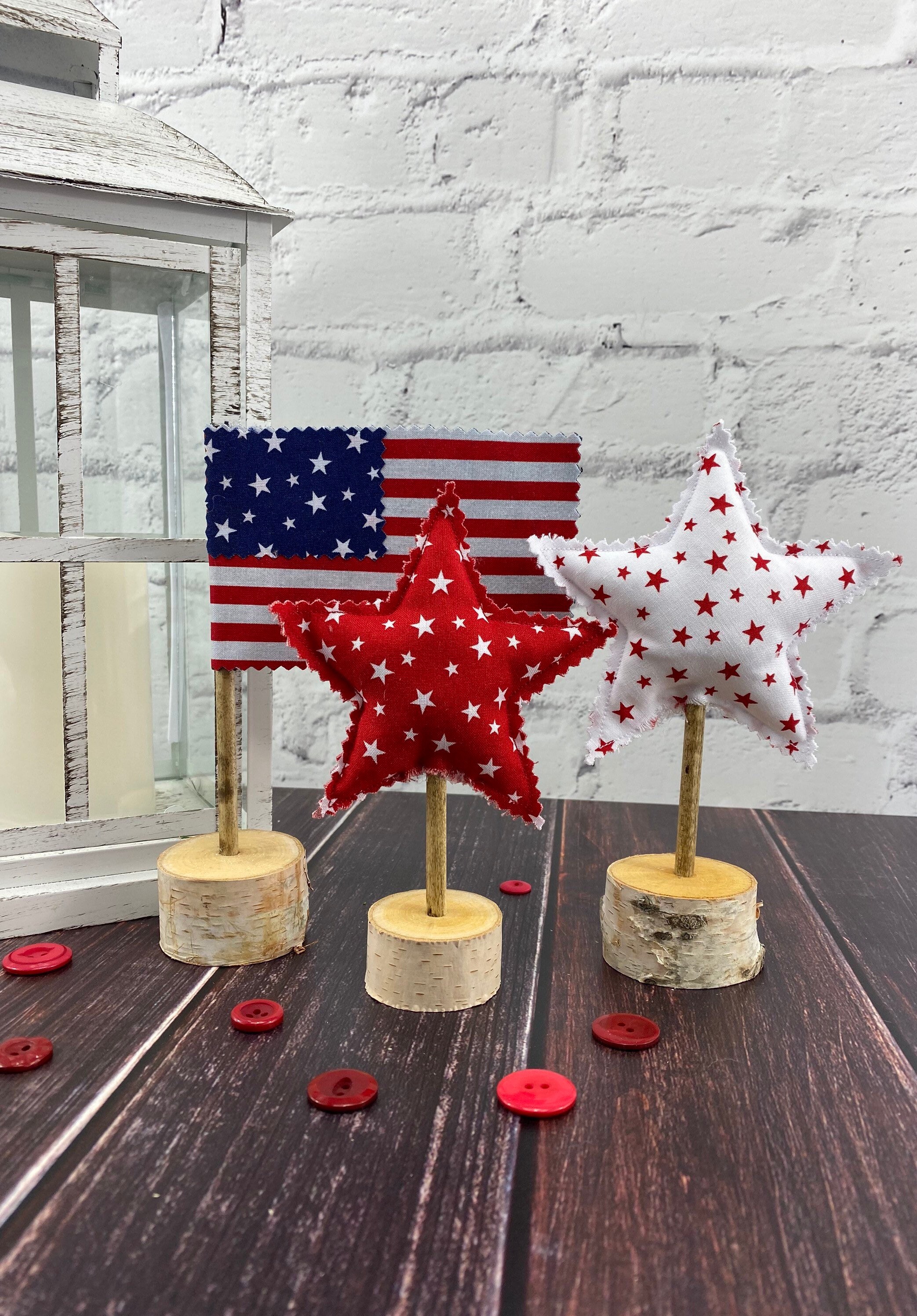 Patriotic Flag Fabric Stars Set / Rustic Farmhouse Decor / Red | Etsy