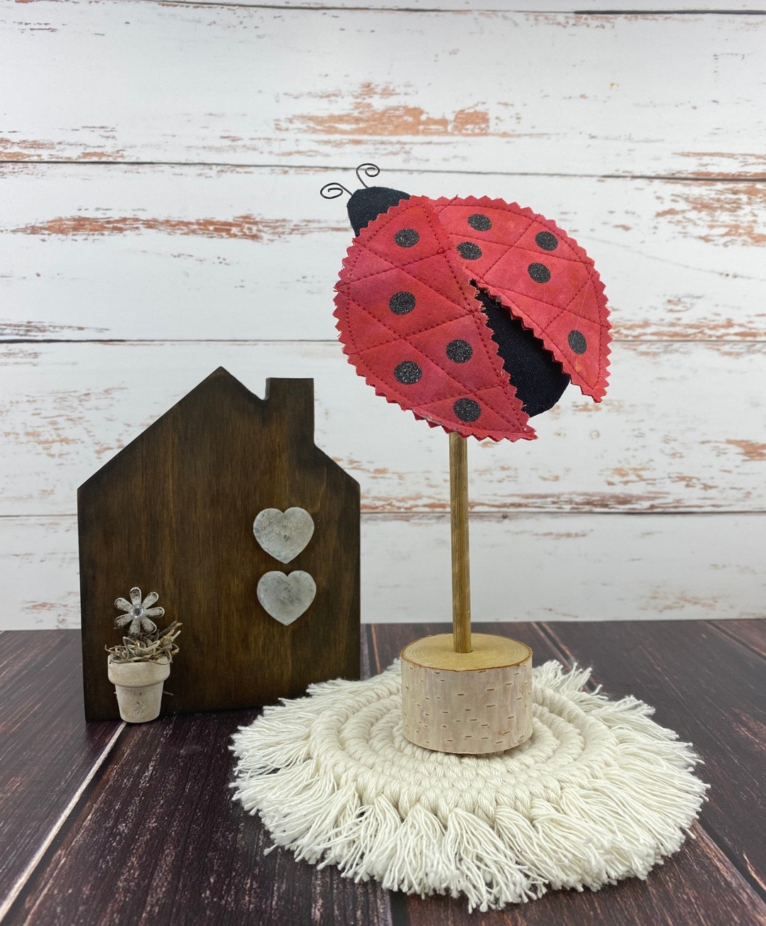 Ladybug Modern Rustic Decor, Spring Summer Home Decorations, Red Black ...