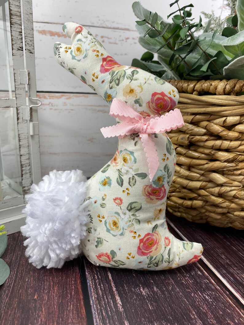White Pink Blue Floral Bunny / Fabric Stuffed Easter Rabbit / | Etsy