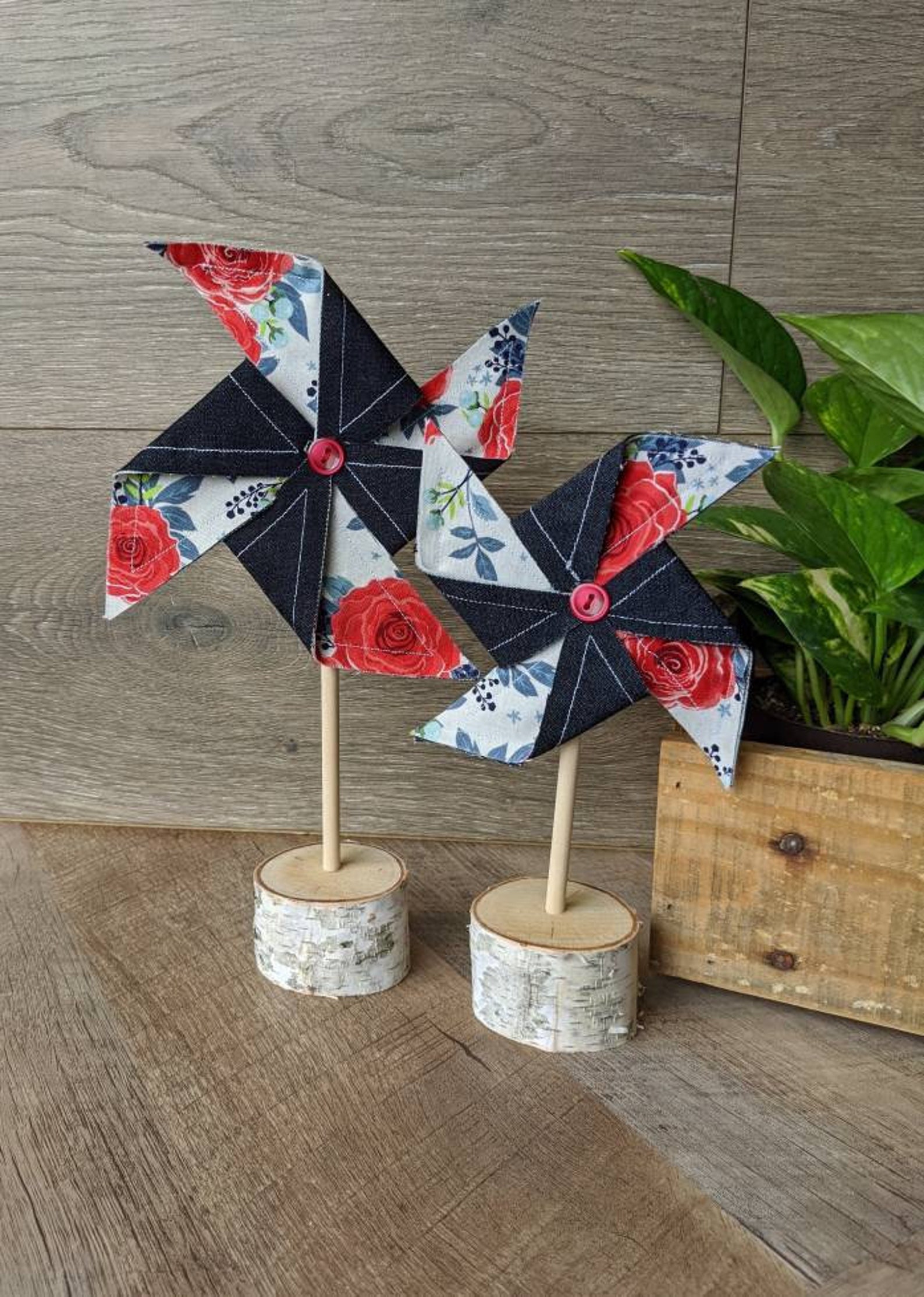 Fabric Pinwheel / Red White Blue Windmill / Tiered Tray Decor | Etsy