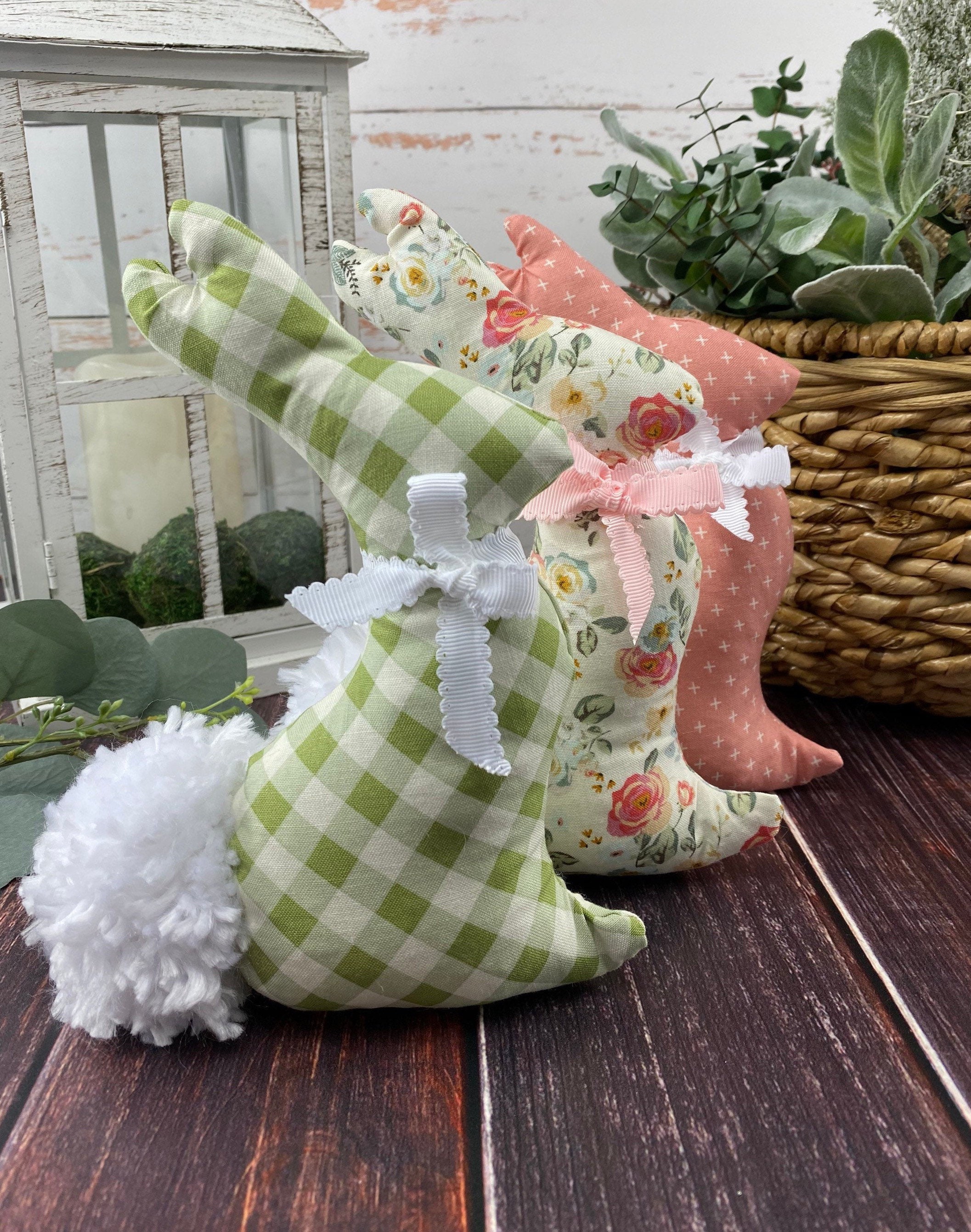 Floral Bunny Pink Black White / Fabric Stuffed Easter Rabbit / | Etsy