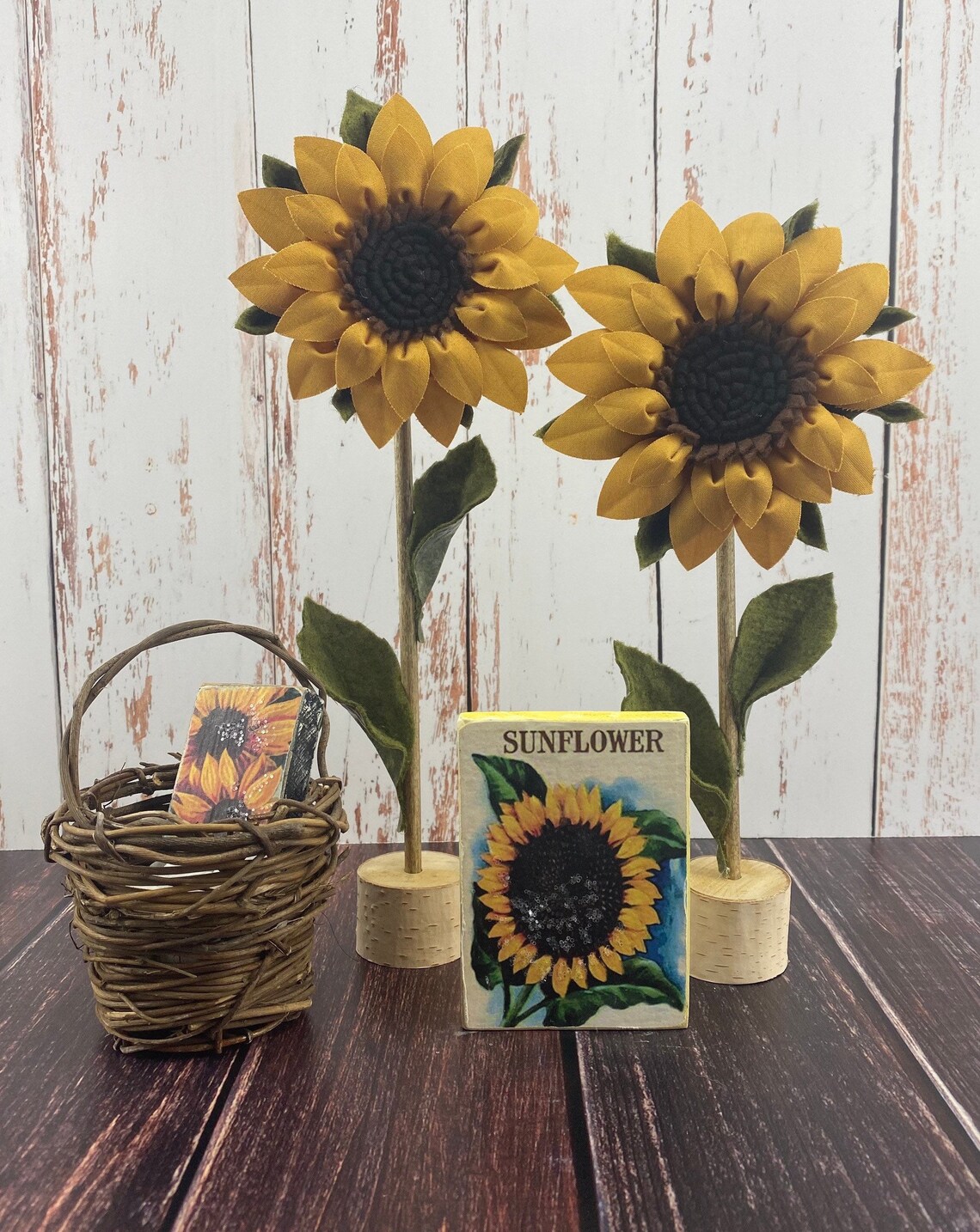 Rustic Farmhouse Sunflowers /set of 2 / Yellow Fabric Flowers - Etsy