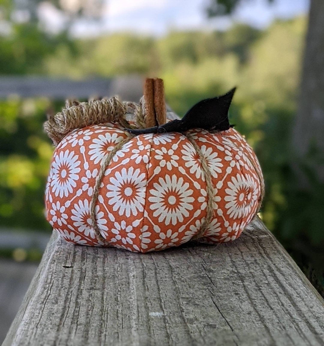 Orange Fabric Pumpkin Floral Stuffed Fall Home Decor Thanksgiving ...