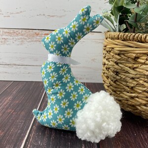Blue White Daisy Fabric Bunny, Stuffed Easter Rabbit, Tiered Tray Decor ...