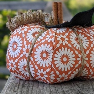 Orange Fabric Pumpkin Floral Stuffed Fall Home Decor Thanksgiving ...