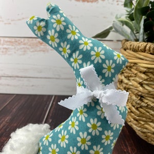 Blue White Daisy Fabric Bunny, Stuffed Easter Rabbit, Tiered Tray Decor ...