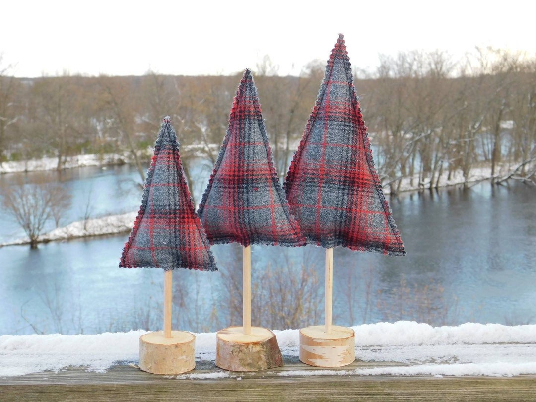 Gray Red Flannel Rustic Trees, Rustic Buffalo Plaid Tree, Christmas ...